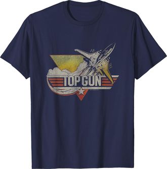Top Gun Iconic Flying Jet Distressed Retro Big Chest Logo T-Shirt