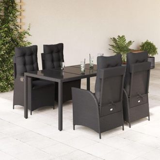 vidaXL 5-tlg. Garten-Essgruppe mit Kissen Schwarz Poly Rattan - Vidaxl