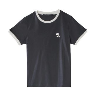 Karl Lagerfeld Ikon Patch Slim T-shirt - Femme - Tops - Noir - Taille: 40 FR