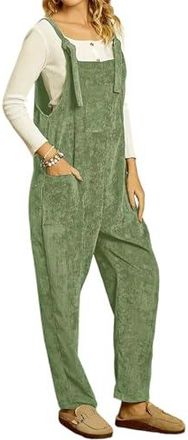 Generic Salopette en velours c&ocirc;tel&eacute; pour femme, multi-poches, coupe ample, tenue dautomne tendance, pour les vacances, les voyages, vert clair, L