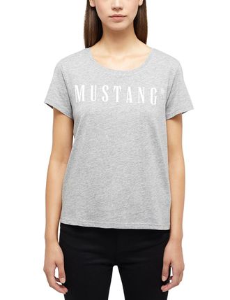 Mustang Jeans Damen T-Shirt ALMA - Regular Fit - XS S M L XL Weiss Schwarz Blau Grau, Größe:S, Farbe:Mid Grey Mélange 4140