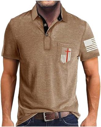 Generic Polo &agrave; manches courtes pour homme - Imprim&eacute; &agrave; revers - Fermeture &eacute;clair, caf&eacute;, XXL