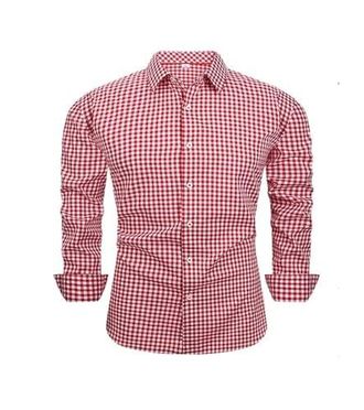Generic Chemise &agrave; carreaux extensible dans 4 directions for homme - Chemise d&eacute;contract&eacute;e boutonn&eacute;e vintage vichy, coupe d&eacute;contract&eacute;e et confortable(Red,XXL)