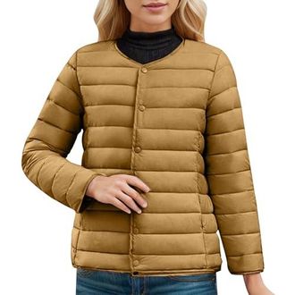 Generic Doudoune l&eacute;g&egrave;re et compressible pour manteaux d&eacute;contract&eacute;s de couleur unie grande taille, v&ecirc;tements dext&eacute;rieur chauds sans capuche, or, 4XL