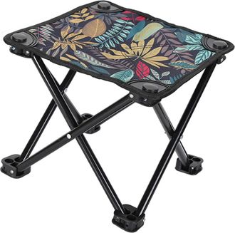 Generic Klappbarer Tragbarer Campinghocker aus 600D-Oxford-Stoff, Leichter Kleiner Stuhl Zum Angeln Am Strand, mit Tragetasche (Blattstil)