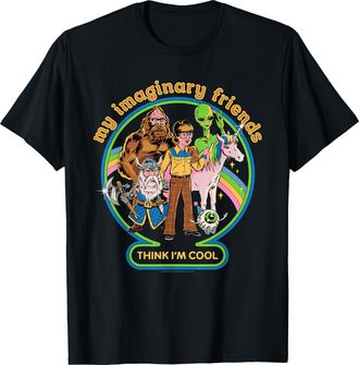 Steven Rhodes My Imaginary Friends Unicorn Alien Bigfoot Retro Adult Humor T-Shirt