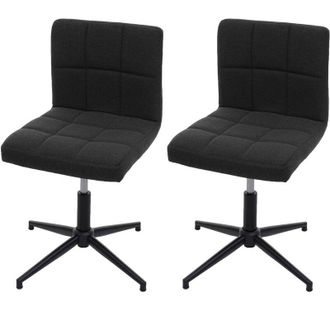 Hhg 2er-Set Esszimmerstuhl Cadiz ii, K&uuml;chenstuhl, h&ouml;henverstellbar Drehmechanismus Stoff/Textil dunkelgrau, Fu&szlig; schwarz