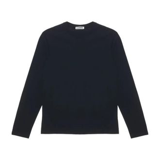 Jil Sander Schwarzes Langarmshirt mit Lederpatch - - Tops - Herren - Schwarzk - XL