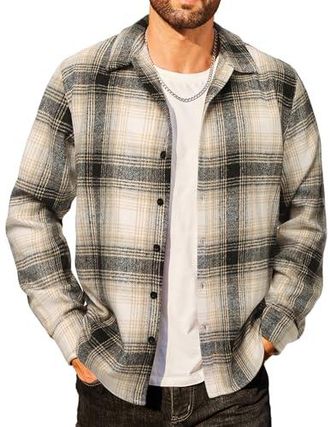 Coofandy Chemise en flanelle &agrave; carreaux pour homme - Manches longues - D&eacute;contract&eacute;e - Boutonn&eacute;e - Coupe normale - Costume traditionnel - Chemise de b&ucirc;cheron, n
