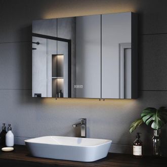 Sonni Spiegelschrank Bad mit Beleuchtung und Steckdose led Spiegelschrank mit Touch-Schalter, 3 Einstellbare Lichtfarben Beschlagfrei, Rund Spiegelschrank