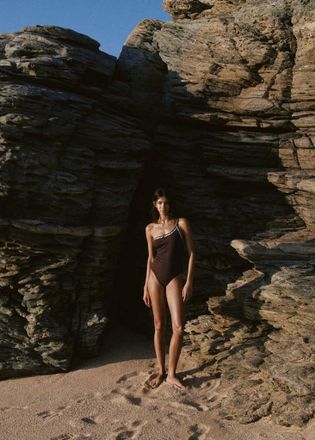 Mango Maillot de bain asym&eacute;trique avec boutons chocolat - Femme - S - MANGO