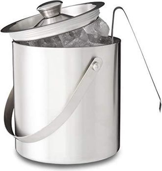 Relaxdays Seau à glaçons rond avec pince en inox argenté 1,5 litres avec couvercle HxlxP: 17 x 15 x 15 cm, argenté