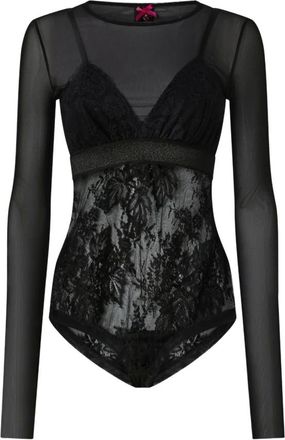 Pinko Pinko, Femme, Tops, Noir, Taille: 40 FR Body &agrave; Manches Longues et Encolure Ras du Cou avec D&eacute;tails en Dentelle