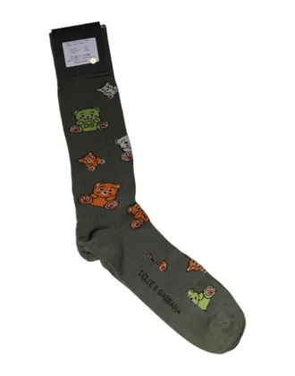 Dolce & Gabbana Mens Green Nylon Dg Bear Printed Mid Calf Socks Cotton Elastane Clothing