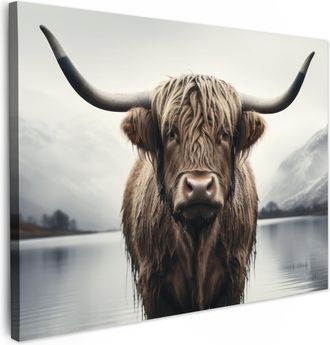 MuchoWow &copy; Bilder 80x60 cm Wohnzimmer Deko Modern Wandbild Foto auf Leinwand Bild Schlafzimmer Room Decor Geschenke Schottische Hochlandrind - Kuh - Highland C