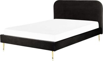 Beliani Beliani - Lit Double 160 x 200 cm en Velours Noir Rembourrage Doux Pieds Dorés Elégant Flayat