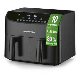 Gourmetmaxx Friteuse à air chaud à double chambre 2x3,5L, Noir | Airfryer + zones de cuisson synchronisées, fonction minuterie & écran tactile | Friture à économi