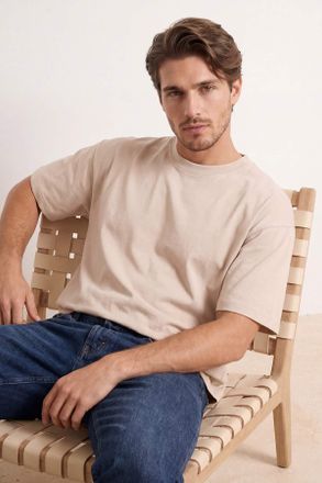 Trendyol MAN Herren Beige Einfarbig Kurz Oversize T-Shirts