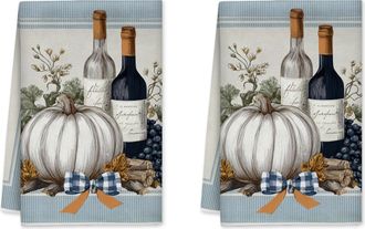 Generic Küchentücher im Herbstkürbis-Set, rustikale Vintage-Weinflaschen, Trauben, neutrales Trocknen, Herd, Beilagentuch, Kaffeebar, Dekoration, 40,6 x 61 cm