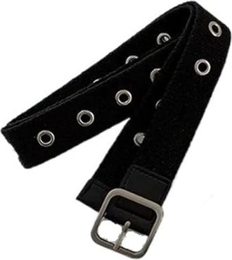Generic Ceinture en toile noire perfor&eacute;e unisexe avec d&eacute;coupe en m&eacute;tal pour &eacute;tudiants, noir profond, 105 cm