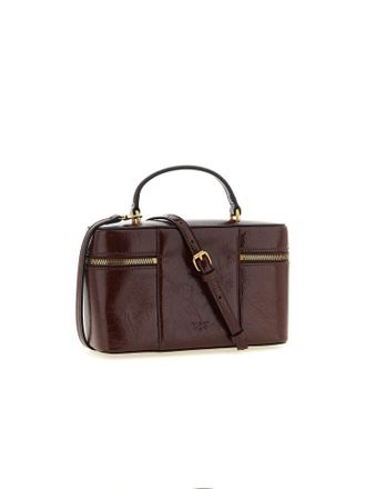 Pinko Crumpled Calfskin Leather Top Handle Bag - Brown