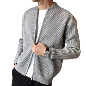 Generic Veste &agrave; manches longues et col montant c&ocirc;tel&eacute;e simple et d&eacute;contract&eacute;e pour homme - Couleur unie - Manches longues - Fermeture &eacute;clair int&eacute;grale, gris, 