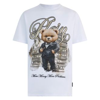 Philipp Plein Homme, Tops, Blanc, Taille: 3XL T-Shirt Col Rond Teddy Money