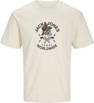 Jack & Jones Jorseven SS Crew Neck Sn T-Shirt avec Motif tête de Mort, Crème au Beurre, XL Homme