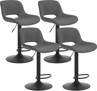 Woltu Tabouret Bar, Lot de 4, Chaise de Bar, en Lin, Chaise Haute Cuisine, Réglable en Hauteur, Siège Rembourré, Pivotant à 360°, avec Dossier, Cadre en Mét