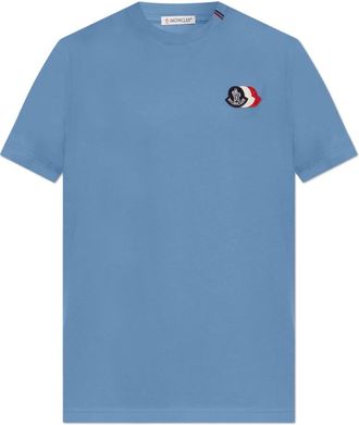 Moncler Homme, Tops, Bleu, Taille: XL T-shirt avec patch logo