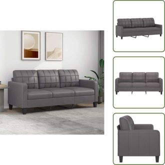 vidaXL The Living Store - 3-Sitzer-Sofa Grau 180 cm Kunstleder - Couch - 3-Sitzer Sofa - Wohncouch - Leder Sofa - Grau Couch