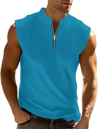 Generic DENGJIAMY D&eacute;bardeurs d&eacute;t&eacute; sans manches avec fermeture &eacute;clair 1/4 pour homme, v&ecirc;tements de gym, athl&eacute;tisme, bodybuilding, t-shirts tendance pour entra&icirc;