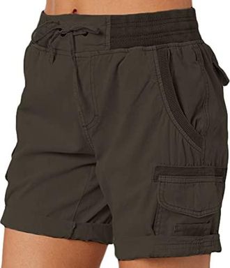 ORANDESIGNE Shorts Gris Cargo Femme Été Léger Taille Elastique Pantalons Court Taille Haute Fermeture éclair pour Randonnée Golf Loisir Safari avec Multi-Poches A