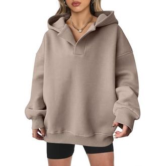Generic Sweat &agrave; capuche &agrave; manches longues et col en V pour femme, pull surdimensionn&eacute;, v&ecirc;tements Y2K, tenues de mode dautomne 2026, kaki, XXL