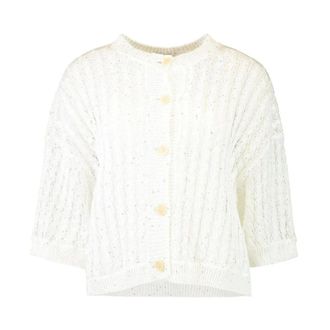 Brunello Cucinelli Femme, Pulls, Blanc, Taille: 40 FR Dazzling Cable Cardigan