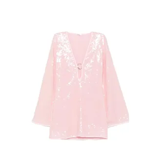 Os&eacute;ree O Gem Sequin-embellished Bell-sleeves Mini Dress