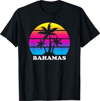BDAZ Bahamas Retro Palme Sonnenuntergang Karibik Urlaub T-Shirt