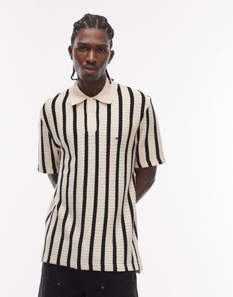 Tommy Hilfiger Polo d&eacute;contract&eacute; en maille ray&eacute;e - Cr&egrave;me/noir-Blanc