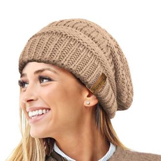 TOSKATOK Bonnet dhiver en Tricot Souple et Chaud pour Femme avec Bonnet de Ski &agrave; Doublure Thermique en Velours Supersoft
