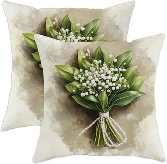 Generic Maigl&ouml;ckchen-Kissenbez&uuml;ge mit gr&uuml;nem Blumenmuster, dekorative quadratische Kissenbez&uuml;ge f&uuml;r Zuhause, Sofa, Bett, Couch, 50,8 x 50,8 cm, 2 St&uuml;ck