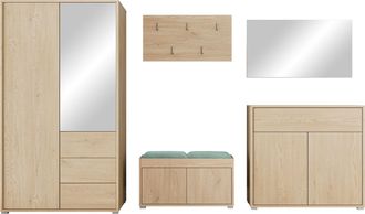 Mirjan24 Garderoben-Set Gesita V, Kleiderschrank, Schuhschrank, Kommode, Spiegel und Kleiderhakenbrett, 5 Kleiderhaken, Flurgarderobe, Schrank, Wandgarderobe (