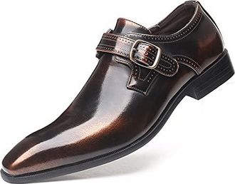 Generic Chaussures Oxford for Hommes à Enfiler avec Bride à Boucle et Bout carré en Cuir PU, Basses, antidérapantes, for la Marche(Golden Brown,42 EU)