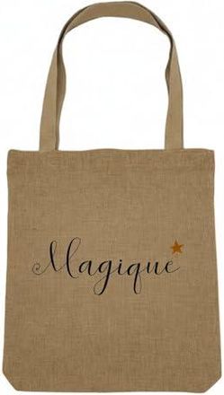 Fabulous Sac Shopping Tote Bag Aspect Lin - Magique avec Petite &Eacute;toile Jaune - Sac de Courses Toile Epaisse 360g Beige Naturel Cabas Port&eacute; Epaule Solide Imprim