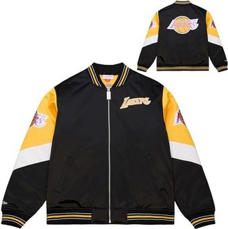 Mitchell & Ness Throw it Back Heavyweight Vintage Veste en satin (NBA) - Los Angeles Lakers, Taille M, logos brod&eacute;s, homme, femme, enfant, unisexe, printemps, &eacute;t&eacute;, au