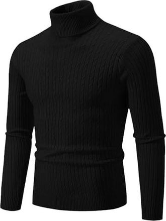 Generic Pull col roul&eacute; &agrave; Manches Longues pour Homme, Coupe ajust&eacute;e, d&eacute;contract&eacute;, Chaud et &eacute;l&eacute;gant, Noir, Taille M