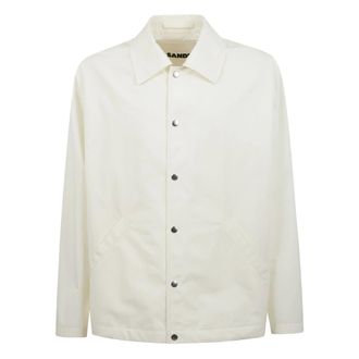 Jil Sander Homme, Vestes, Beige, Taille: S Veste L&eacute;g&egrave;re en Coton avec Logo Imprim&eacute;