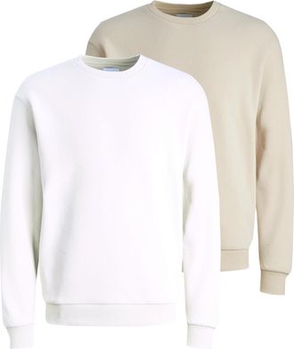 Jack & Jones Herren JJEBRADLEY Sweat Crew 2erPack Langarm Sweater, Crockery/White, XXXL