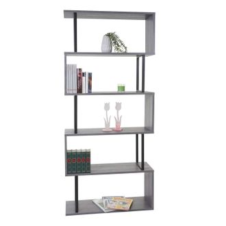 Mendler B&uuml;cherregal HWC-A27, Standregal Wohnregal, 183x80cm 3D-Struktur 5 Ebenen - grau, Metall schwarz