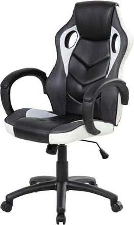 Dmora Gaming-Stühl Caloundra, Gaming-Sessel für Erwachsene, Schreibtischstuhl, cm 66x61h104/114, Schwarz und Weiss