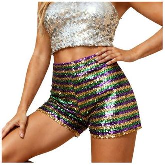 Generic Mini Short Femme Sexy &agrave; Paillettes Taille Elastique, Short en Sequin Court Slim Moulant Chic Tendance Taille V Paillettes
